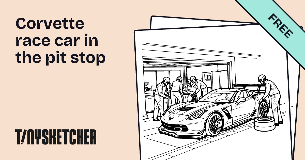 Corvette race car in the pit stop Coloring Page | Free Printables ...