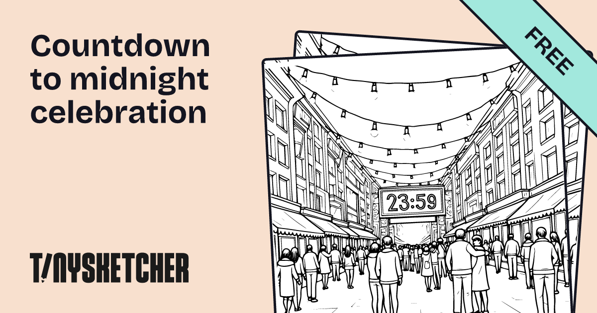 Countdown to midnight celebration Coloring Page | Free Printables | Tiny Sketcher