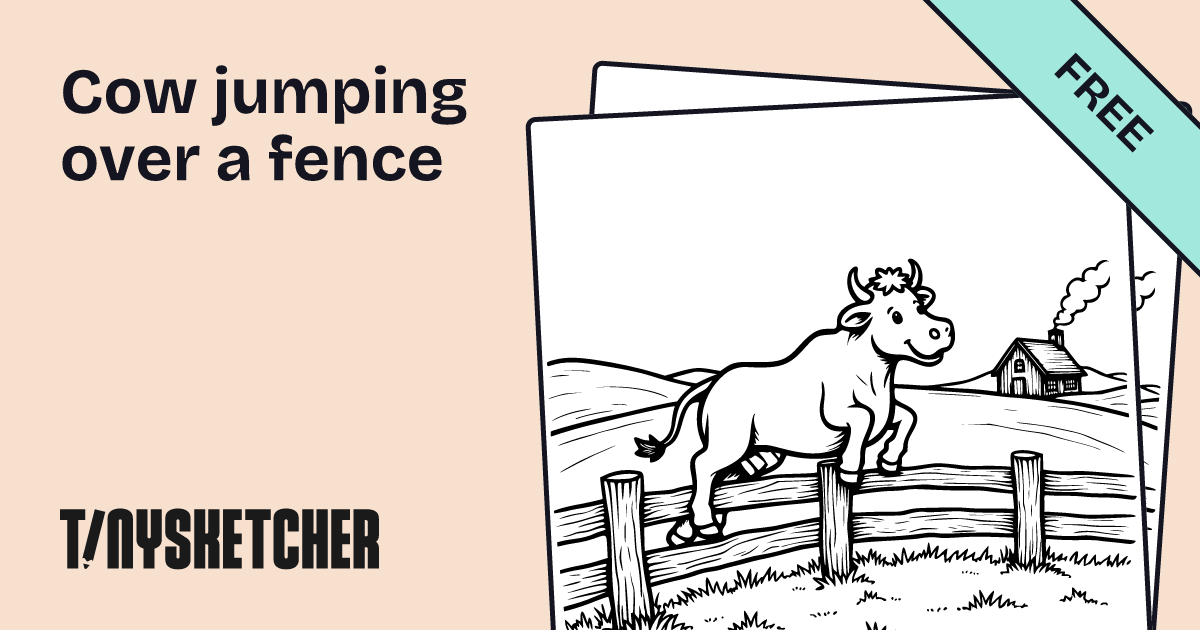 Cow jumping over a fence Coloring Page | Free Printables | Tiny Sketcher
