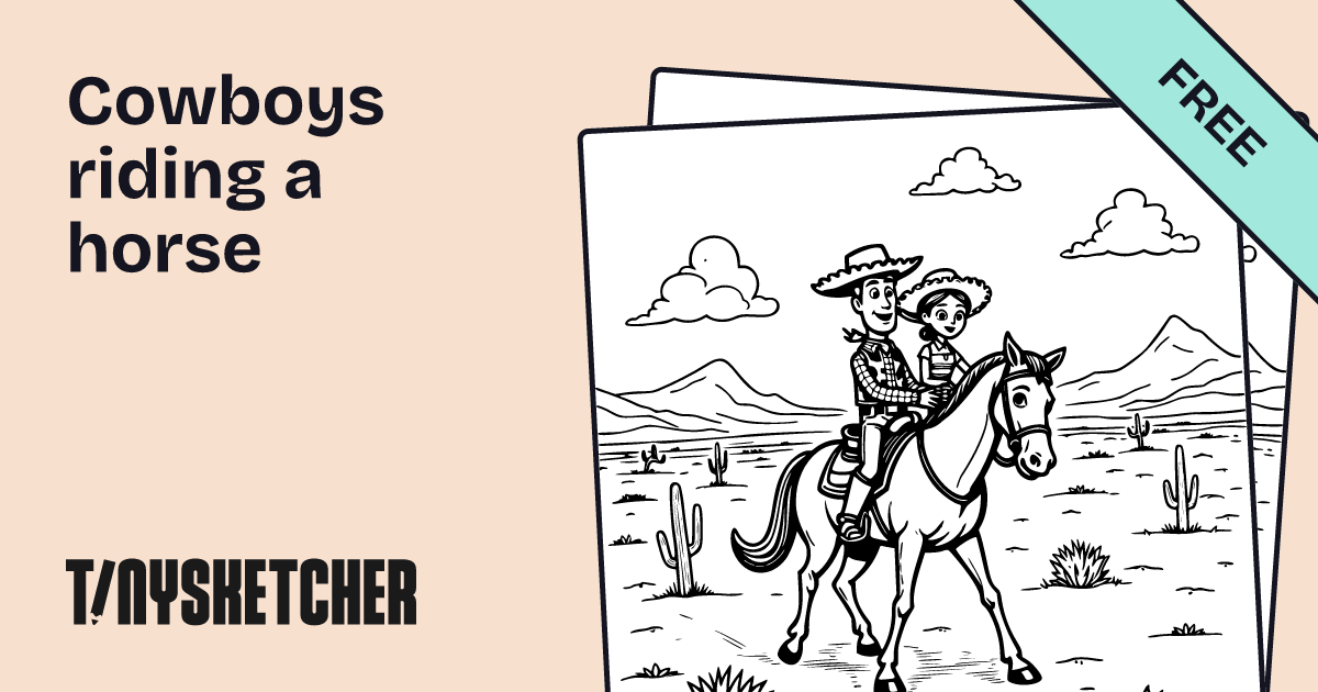 Cowboys riding a horse Coloring Page | Free Printables | Tiny Sketcher