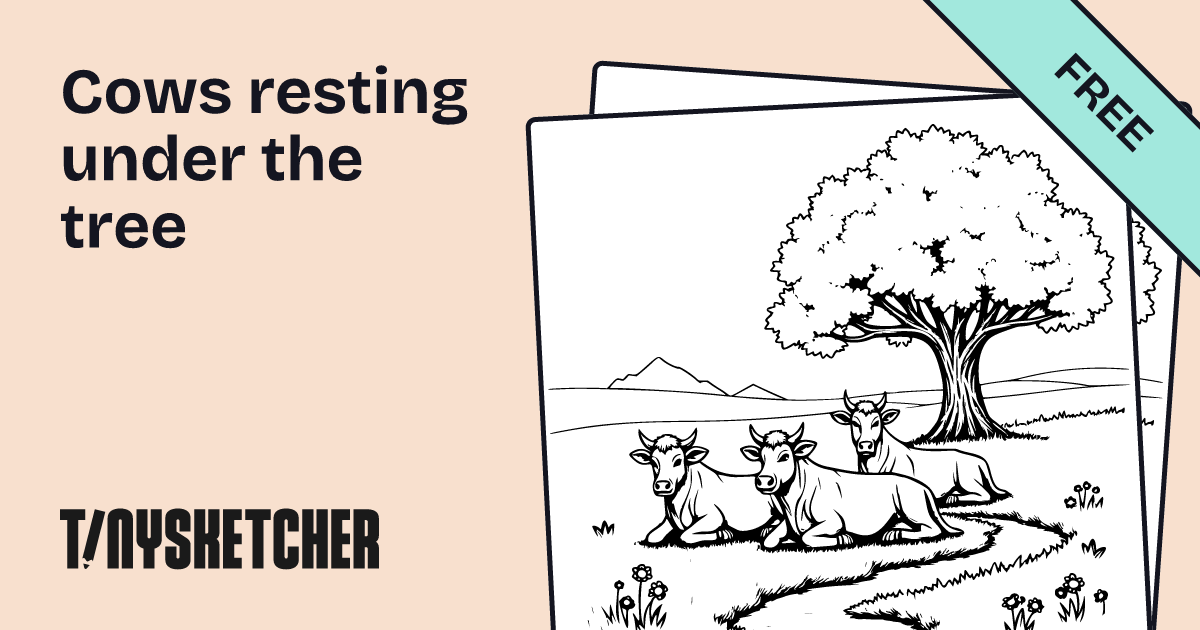 Cows resting under the tree Coloring Page | Free Printables | Tiny Sketcher