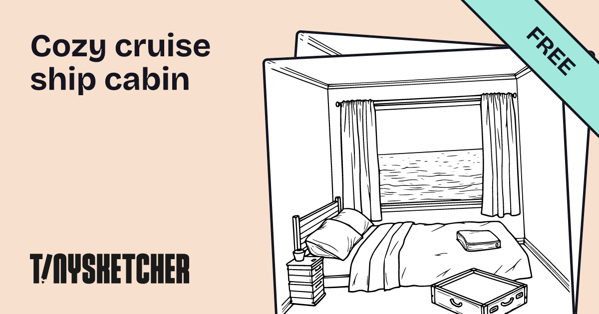 Cozy cruise ship cabin Coloring Page | Free Printables | Tiny Sketcher