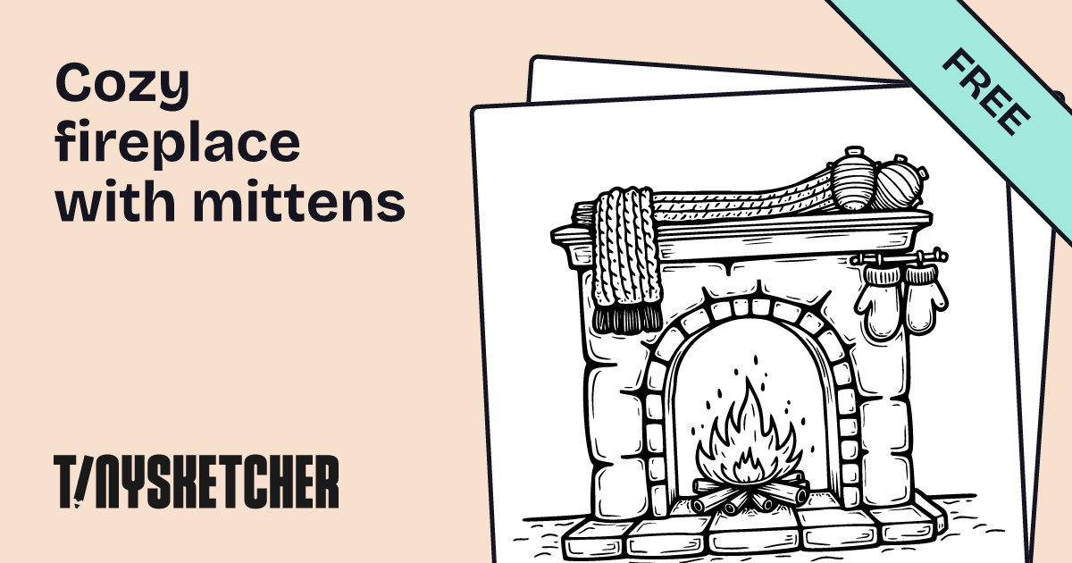 Cozy fireplace with mittens Coloring Page | Free Printables | Tiny Sketcher