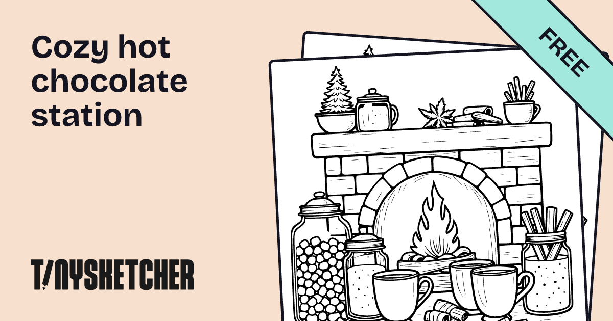 Cozy hot chocolate station Coloring Page | Free Printables | Tiny Sketcher