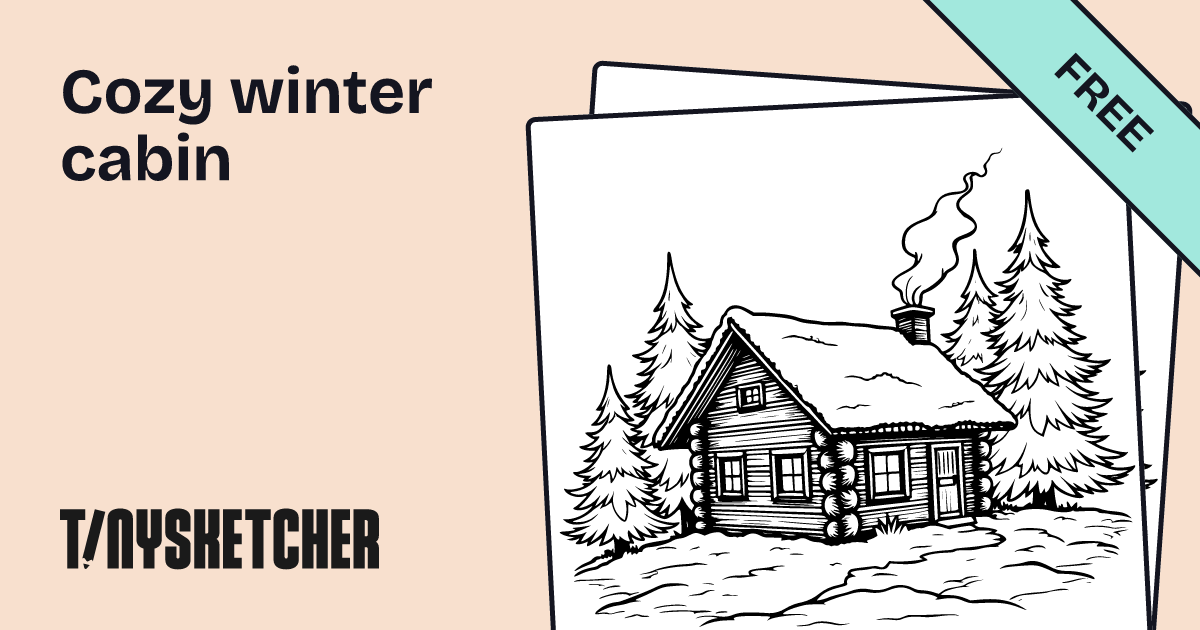 Cozy winter cabin Coloring Page | Free Printables | Tiny Sketcher