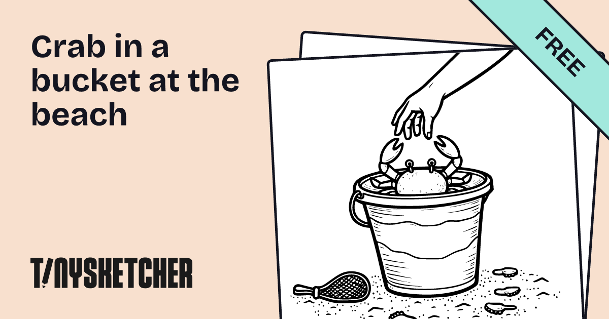 Crab in a bucket at the beach Coloring Page | Free Printables | Tiny ...