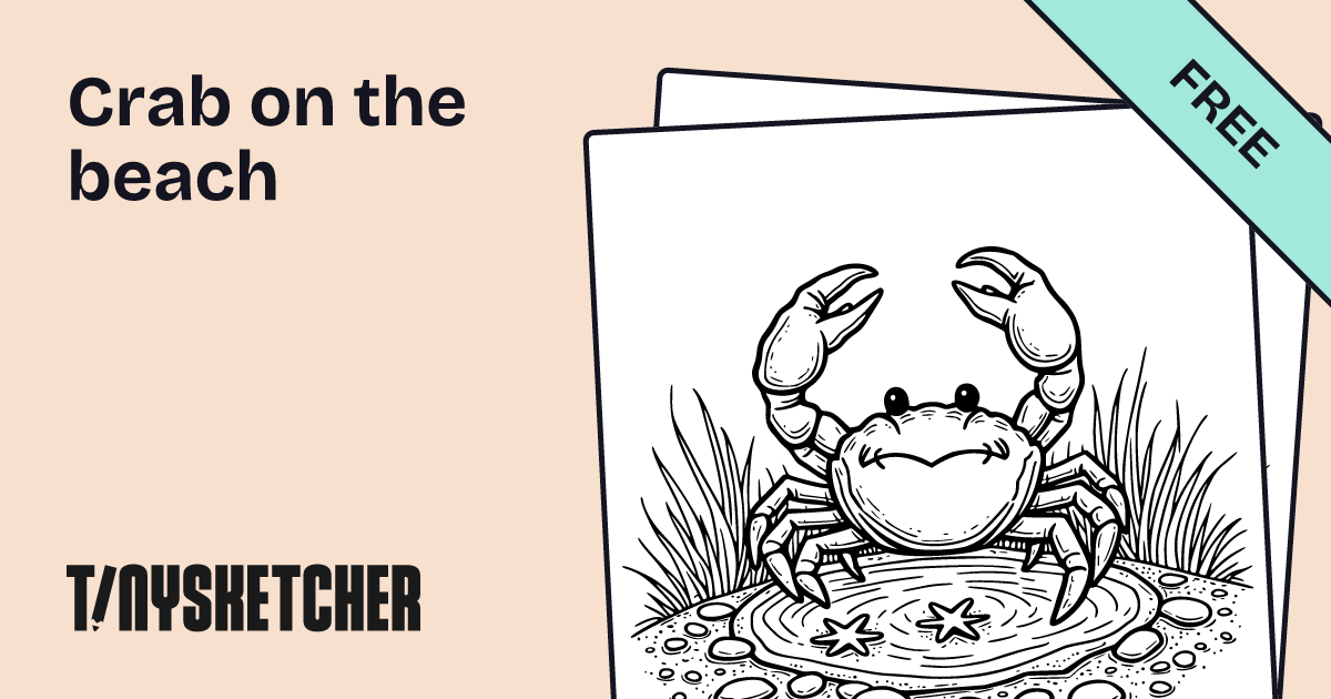 Crab on the beach Coloring Page | Free Printables | Tiny Sketcher