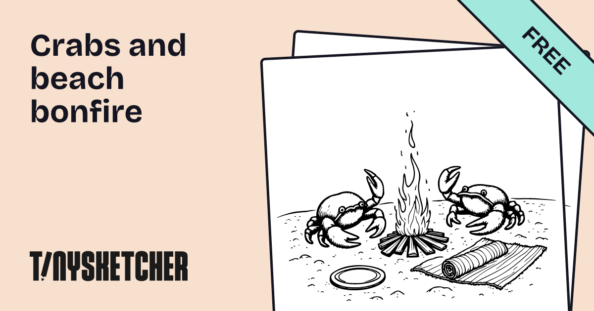 Crabs and beach bonfire Coloring Page | Free Printables | Tiny Sketcher