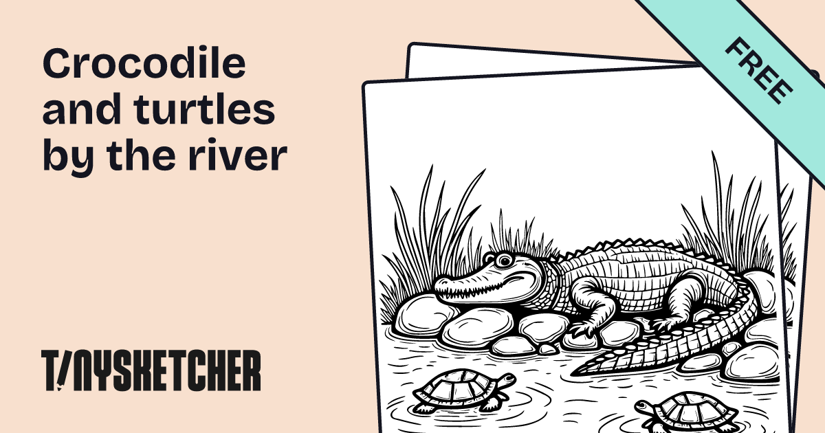 Crocodile and turtles by the river Coloring Page | Free Printables ...