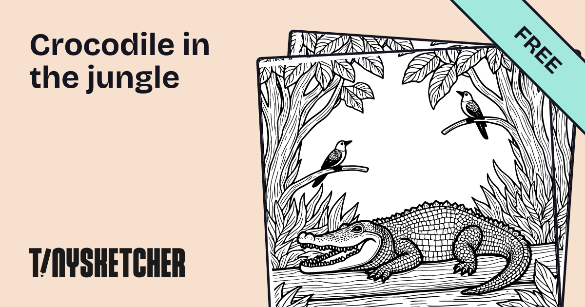 Crocodile in the jungle Coloring Page | Free Printables | Tiny Sketcher