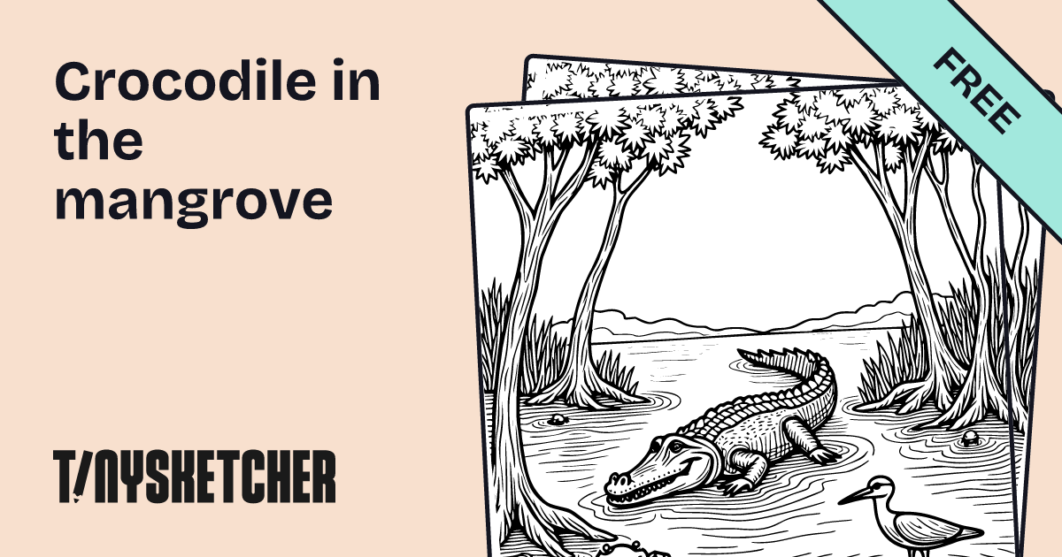 Crocodile in the mangrove Coloring Page | Free Printables | Tiny Sketcher