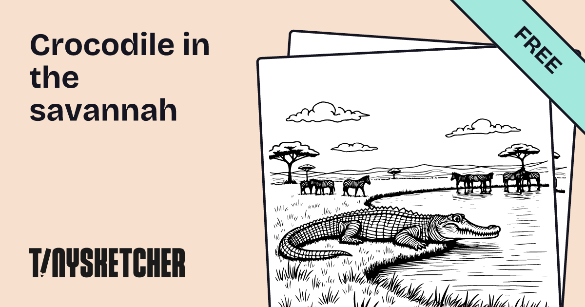 Crocodile in the savannah Coloring Page | Free Printables | Tiny Sketcher
