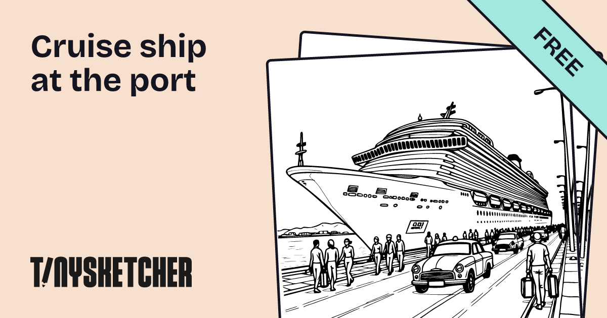 Cruise ship at the port Coloring Page | Free Printables | Tiny Sketcher