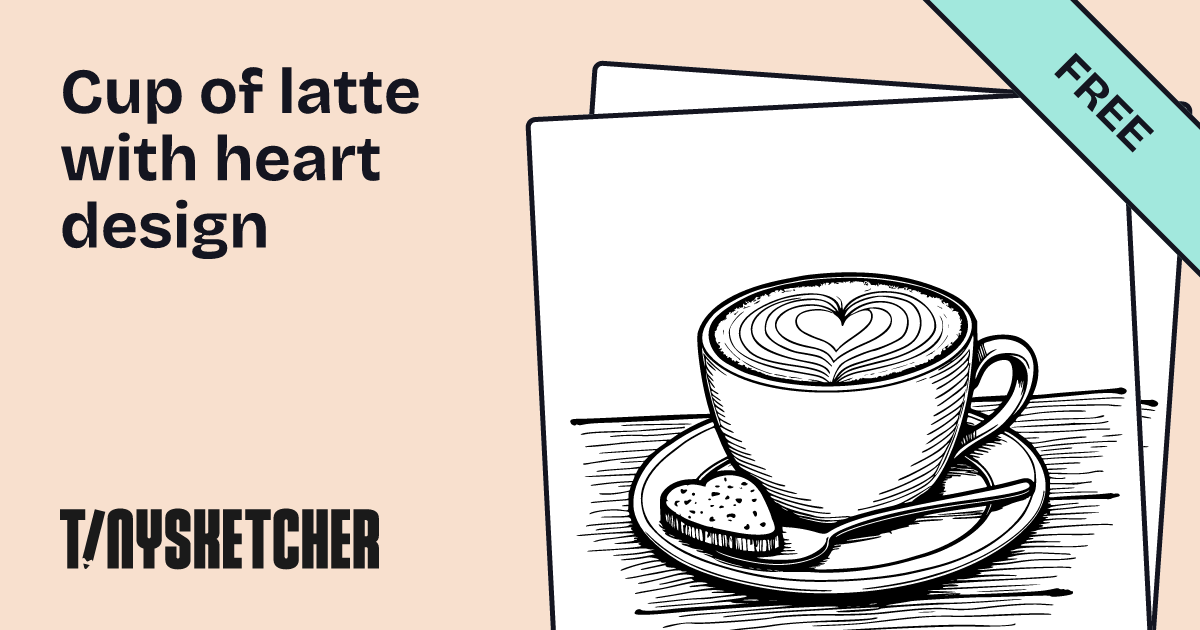 Cup of latte with heart design Coloring Page | Free Printables | Tiny ...