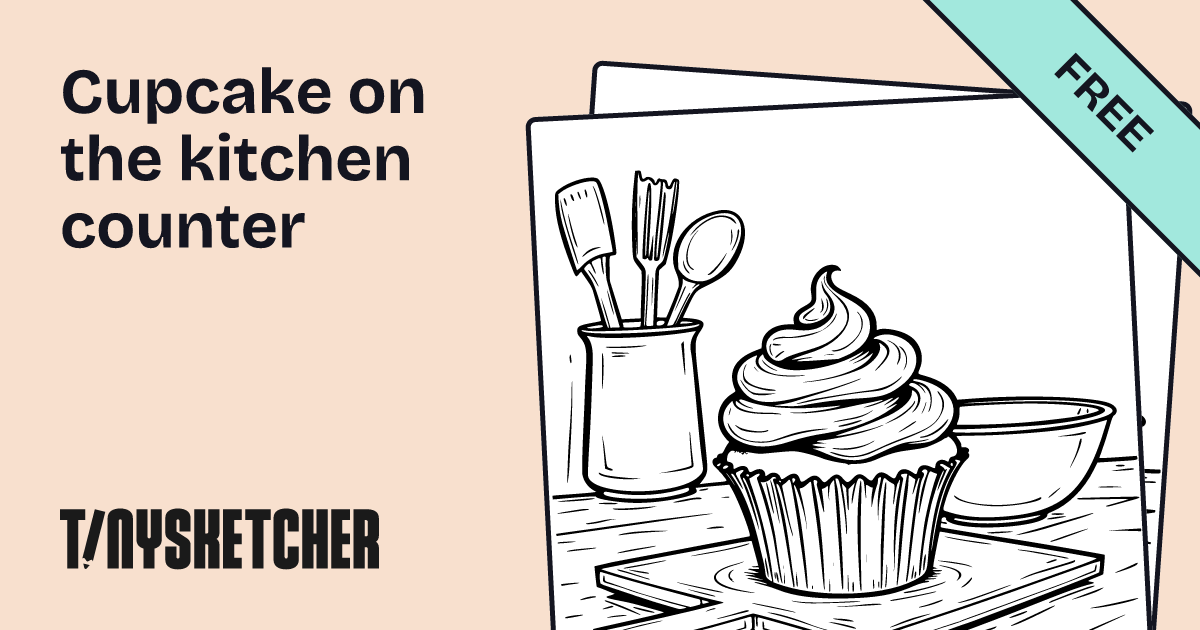 Cupcake on the kitchen counter Coloring Page | Free Printables | Tiny ...