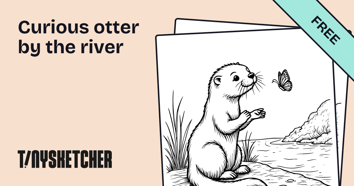 Curious otter by the river Coloring Page | Free Printables | Tiny Sketcher