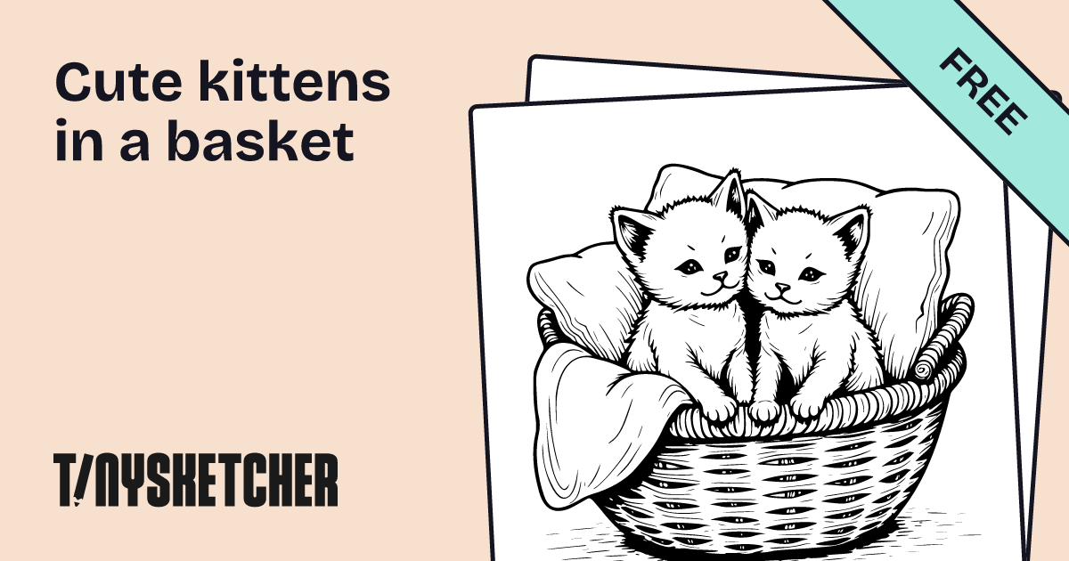 Cute kittens in a basket Coloring Page | Free Printables | Tiny Sketcher
