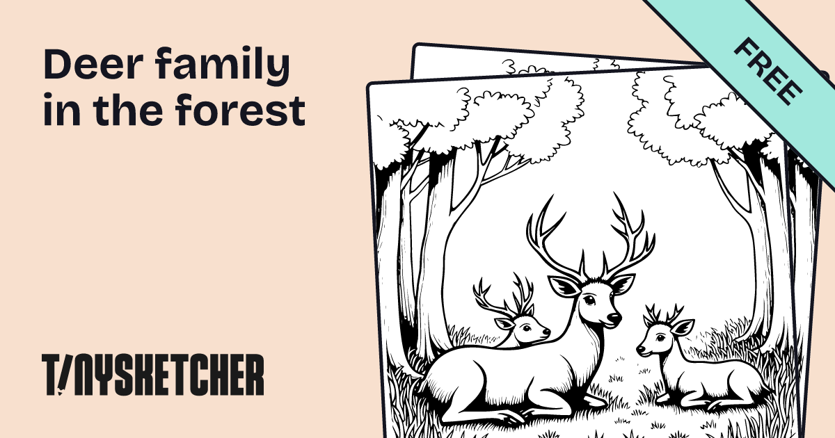 Deer family in the forest Coloring Page | Free Printables | Tiny Sketcher