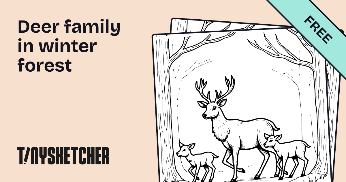 Deer family in winter forest Coloring Page | Free Printables | Tiny ...