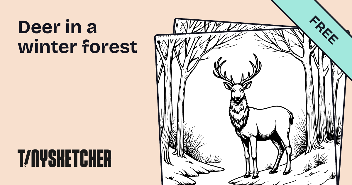 Deer in a winter forest Coloring Page | Free Printables | Tiny Sketcher