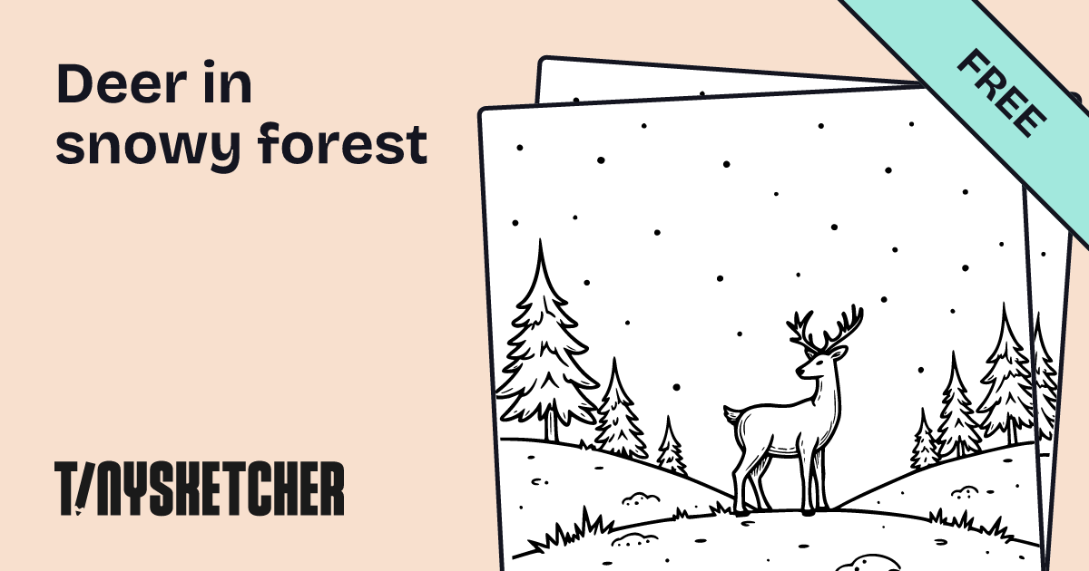 Deer in snowy forest Coloring Page | Free Printables | Tiny Sketcher