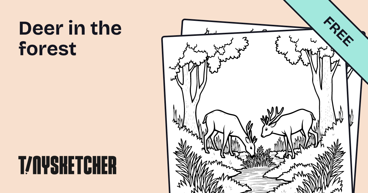 Deer in the forest Coloring Page | Free Printables | Tiny Sketcher