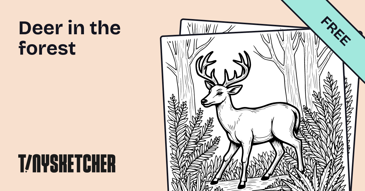 Deer in the forest Coloring Page | Free Printables | Tiny Sketcher