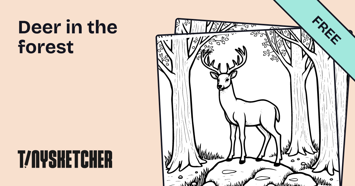 Deer in the forest Coloring Page | Free Printables | Tiny Sketcher