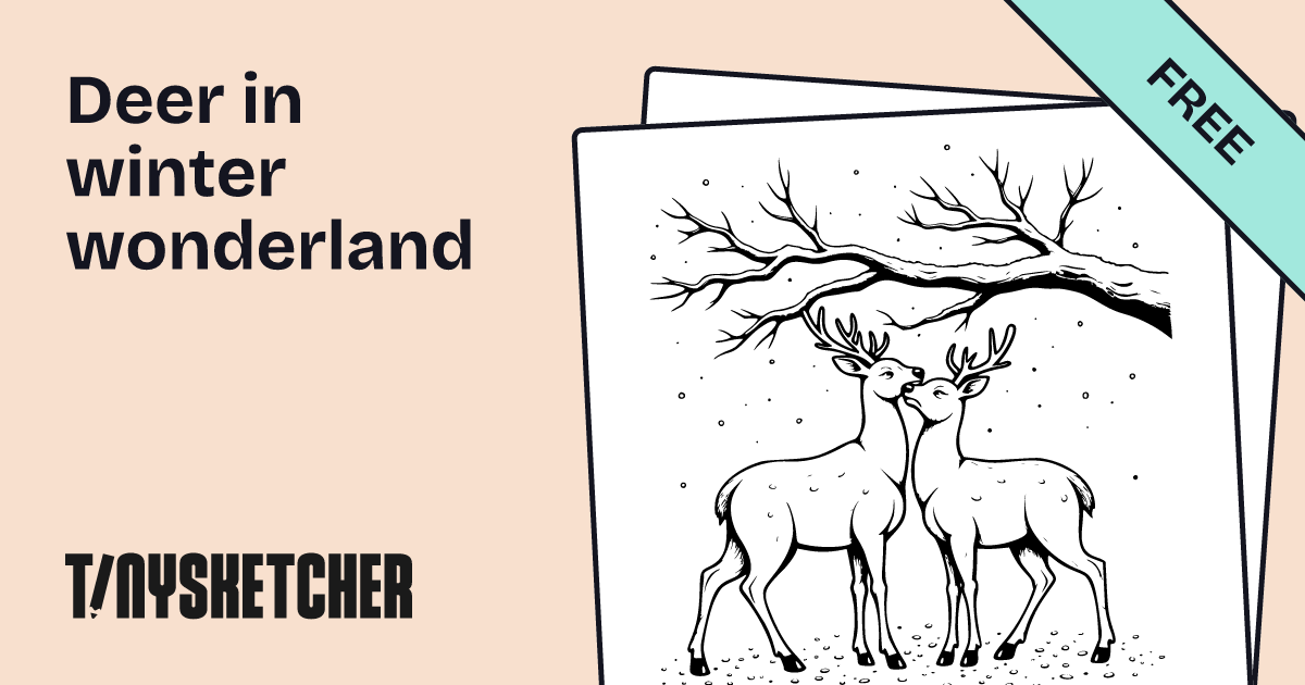 Deer in winter wonderland Coloring Page | Free Printables | Tiny Sketcher