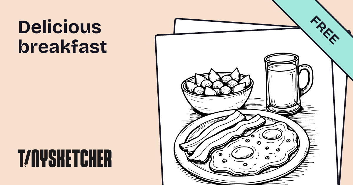 Delicious breakfast Coloring Page | Free Printables | Tiny Sketcher