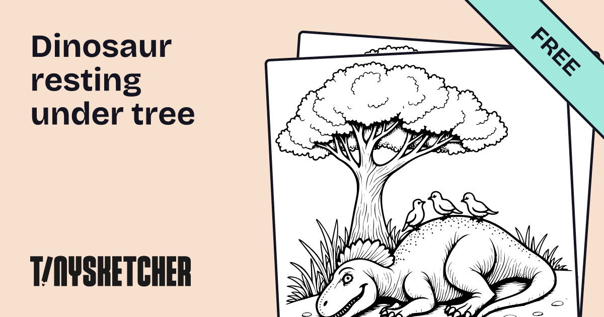 Dinosaur resting under tree Coloring Page | Free Printables | Tiny Sketcher