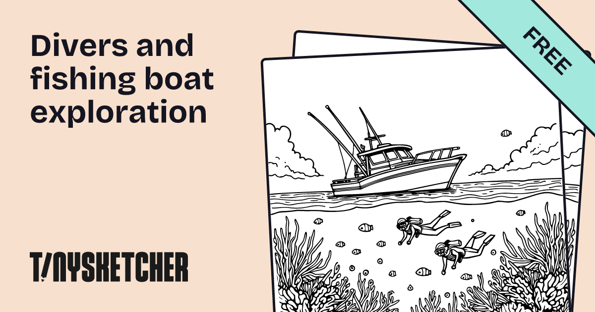 Divers and fishing boat exploration Coloring Page | Free Printables ...