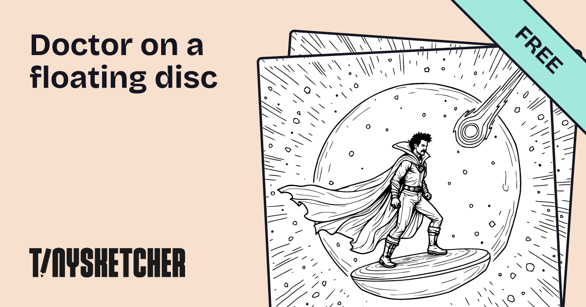 Doctor on a floating disc Coloring Page | Free Printables | Tiny Sketcher