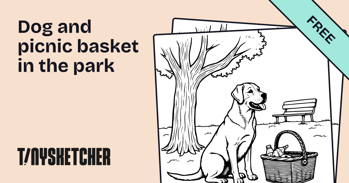 Dog and picnic basket in the park Coloring Page | Free Printables ...