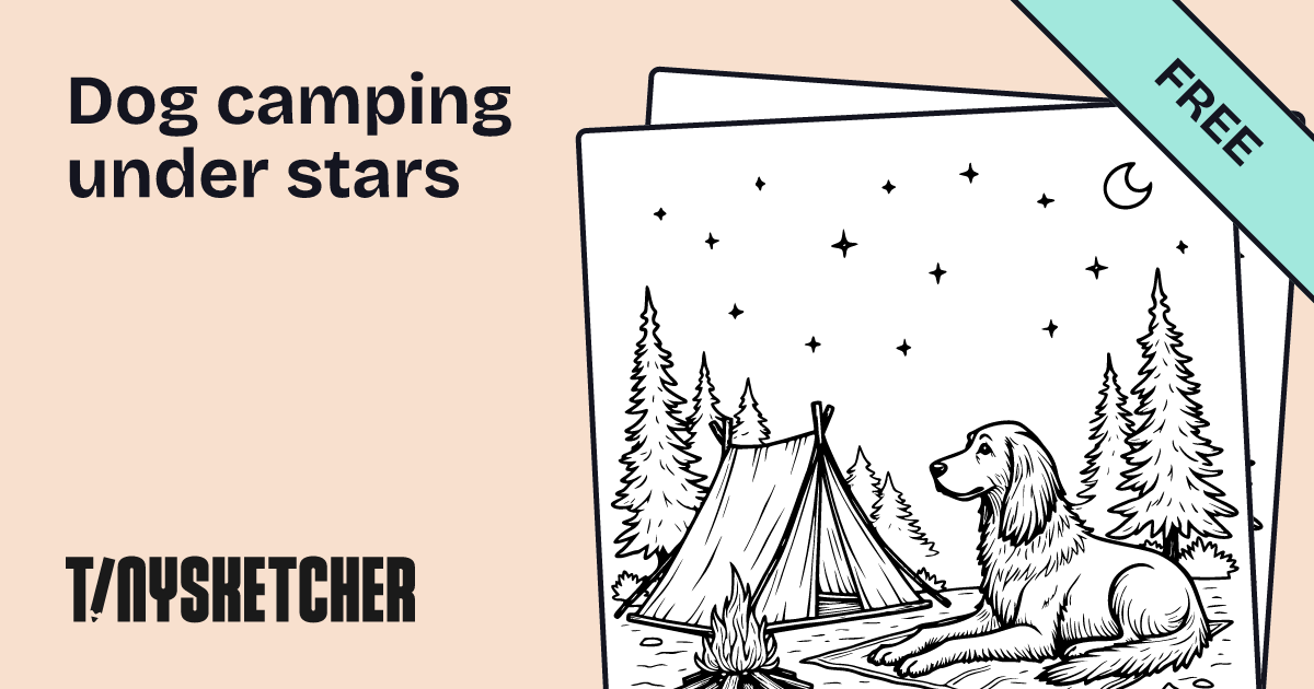 Dog camping under stars Coloring Page | Free Printables | Tiny Sketcher