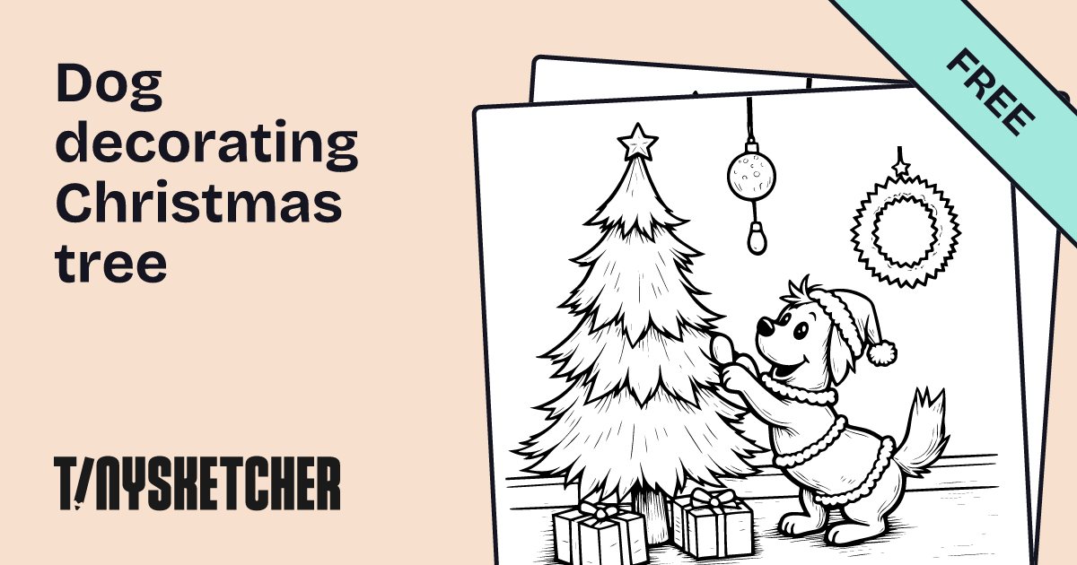 Dog decorating Christmas tree Coloring Page | Free Printables | Tiny ...