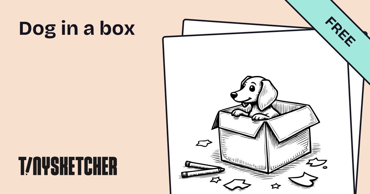 Dog in a box Coloring Page | Free Printables | Tiny Sketcher