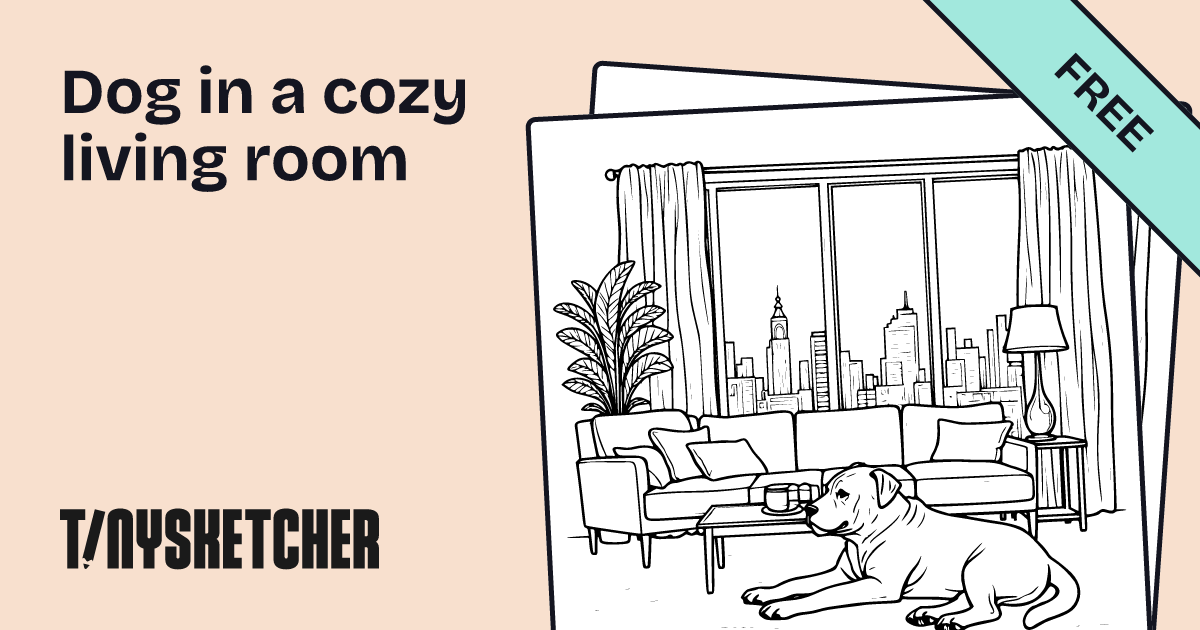 Dog in a cozy living room Coloring Page | Free Printables | Tiny Sketcher
