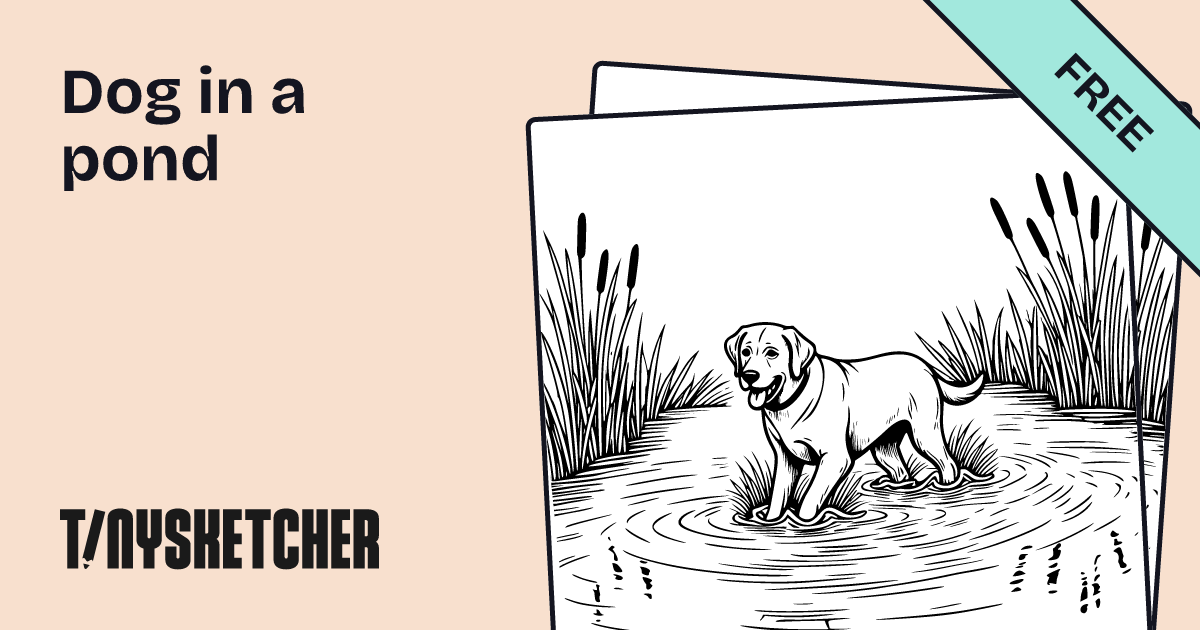 Dog in a pond Coloring Page | Free Printables | Tiny Sketcher