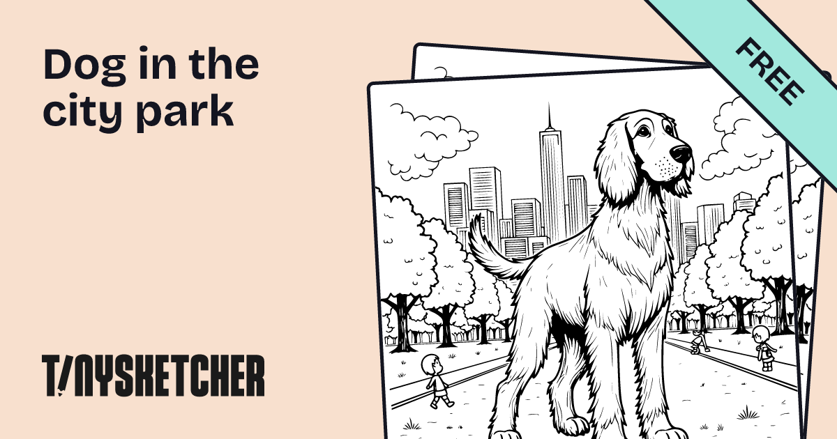 Dog in the city park Coloring Page | Free Printables | Tiny Sketcher