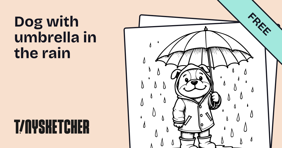 Dog with umbrella in the rain Coloring Page | Free Printables | Tiny ...