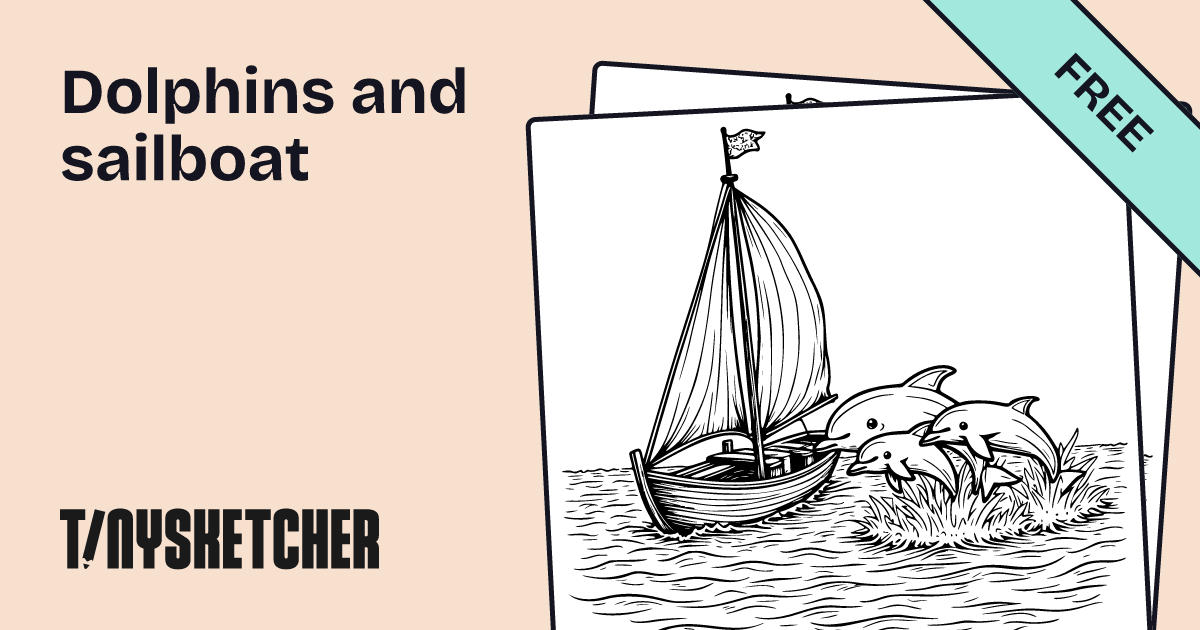 Dolphins and sailboat Coloring Page | Free Printables | Tiny Sketcher