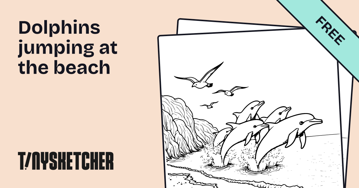 Dolphins jumping at the beach Coloring Page | Free Printables | Tiny ...