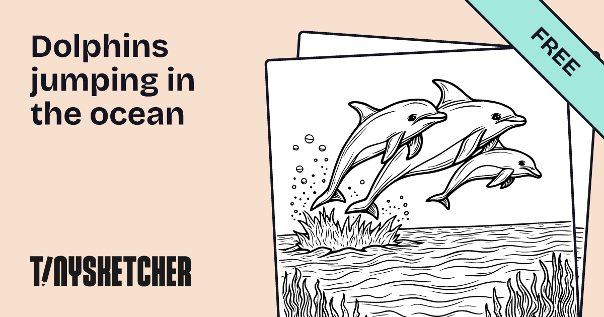 Dolphins jumping in the ocean Coloring Page | Free Printables | Tiny ...
