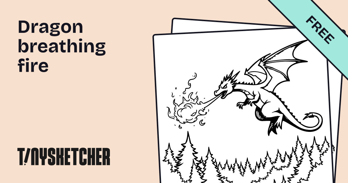 Dragon breathing fire Coloring Page | Free Printables | Tiny Sketcher