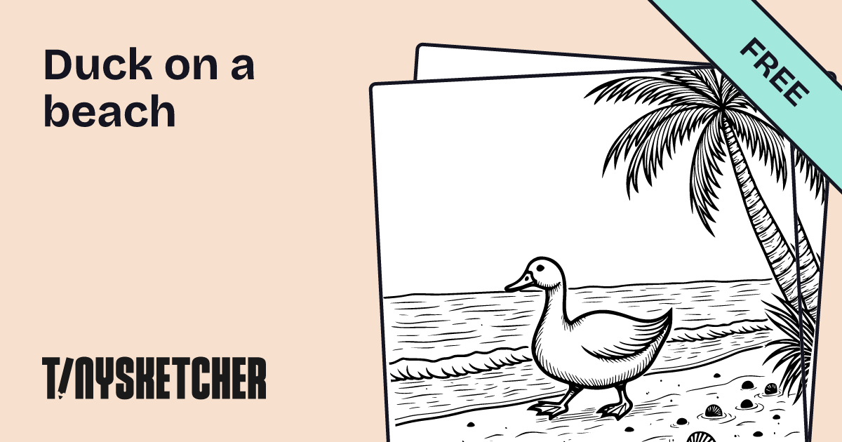 Duck on a beach Coloring Page | Free Printables | Tiny Sketcher