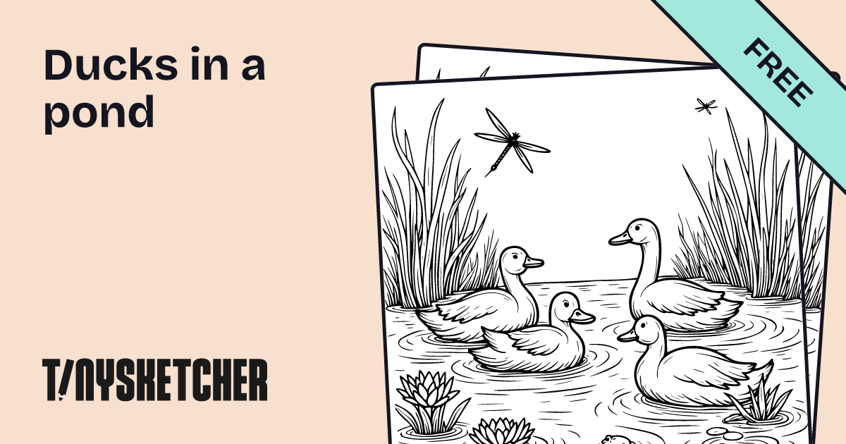 Ducks in a pond Coloring Page | Free Printables | Tiny Sketcher
