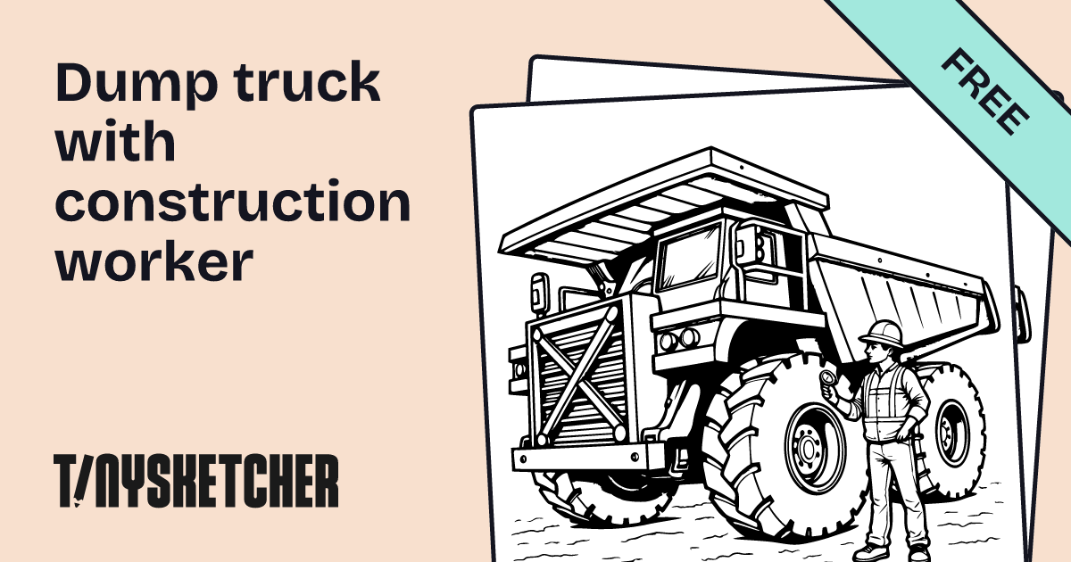 Dump truck with construction worker Coloring Page | Free Printables ...
