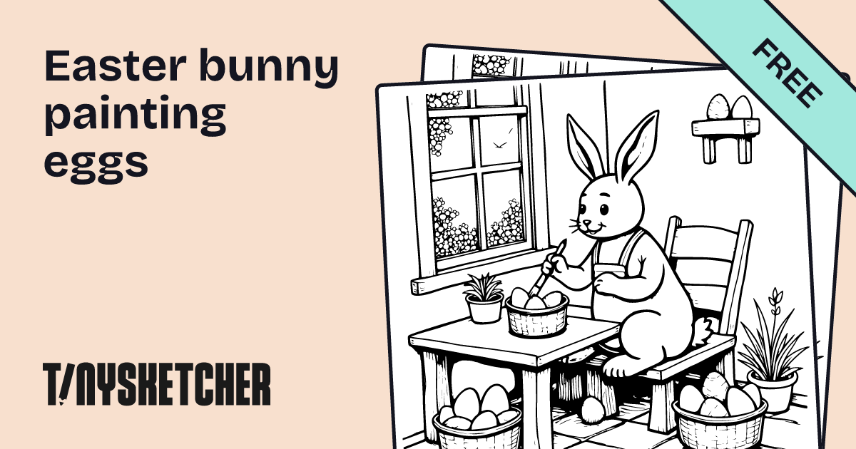 Easter bunny painting eggs Coloring Page | Free Printables | Tiny Sketcher