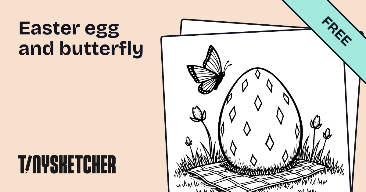 Easter egg and butterfly Coloring Page | Free Printables | Tiny Sketcher